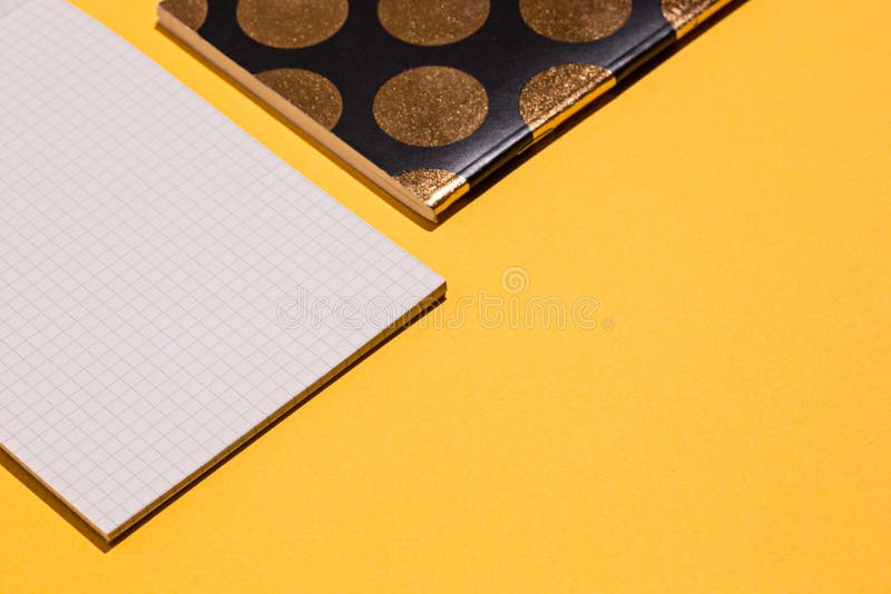 The Many Notebooks on Colored Table. Memo and Planning Concept. Stock ...