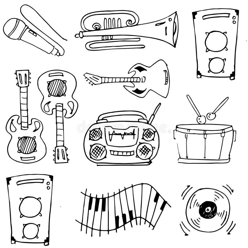 Many Music Set Doodles Vector Art Stock Vector - Illustration of melody ...