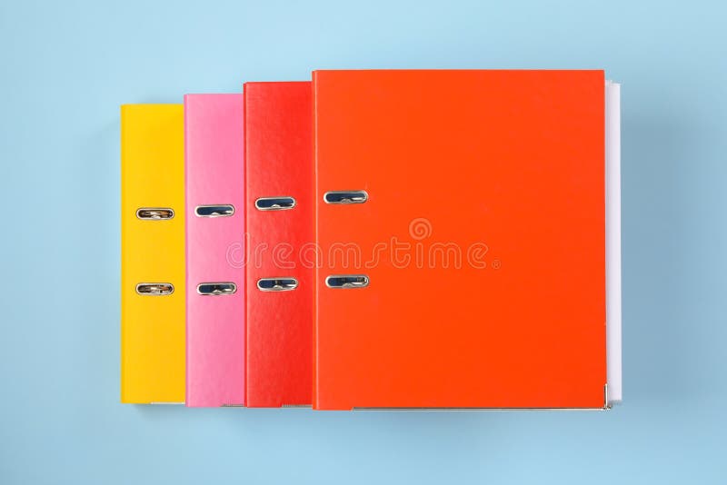 Many Office Folders on Light Blue Background, Flat Lay Stock Image ...