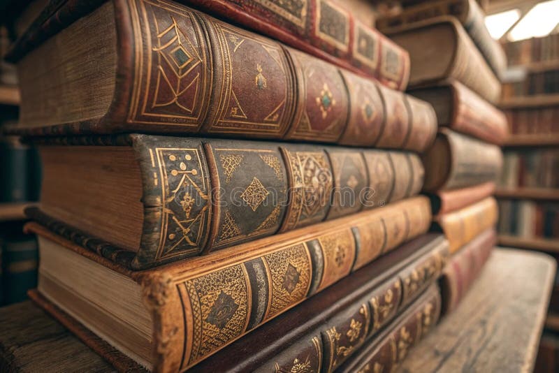 Many Old Books Stacked in Texture - Generated by Ai Stock Illustration ...