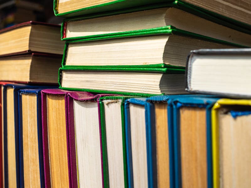 Many Old Books with Yellowed Pages Lie on the Shelf Stock Photo - Image ...