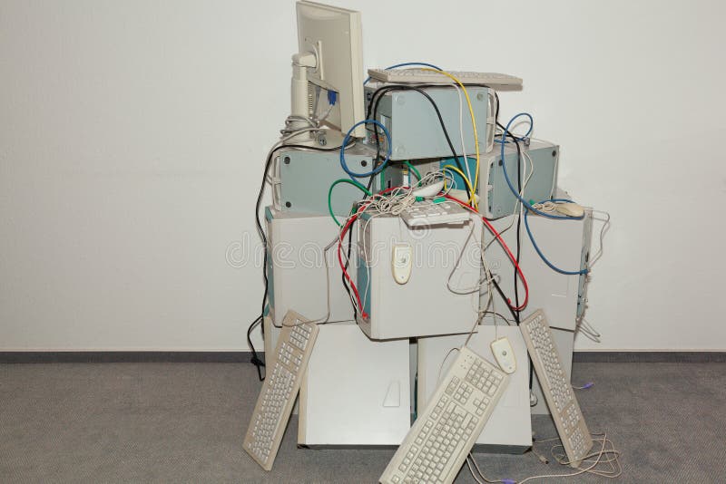 Many old computers case stock image. Image of power, electronics - 12311229