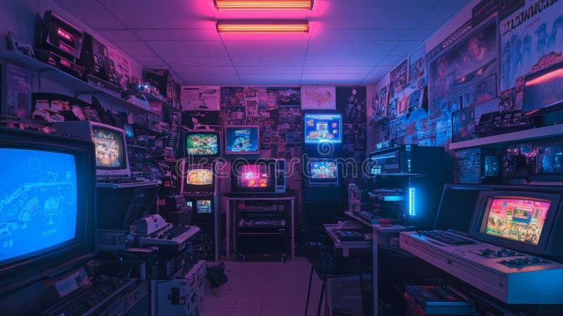 Many Old Computers and Game Consoles Populate a Retro Gaming Room ...