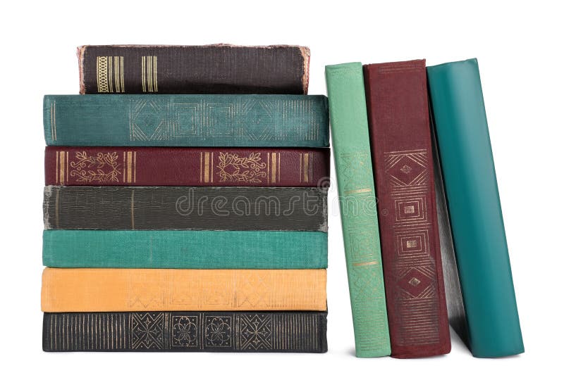 Many Old Hardcover Books Isolated on White Stock Image - Image of ...