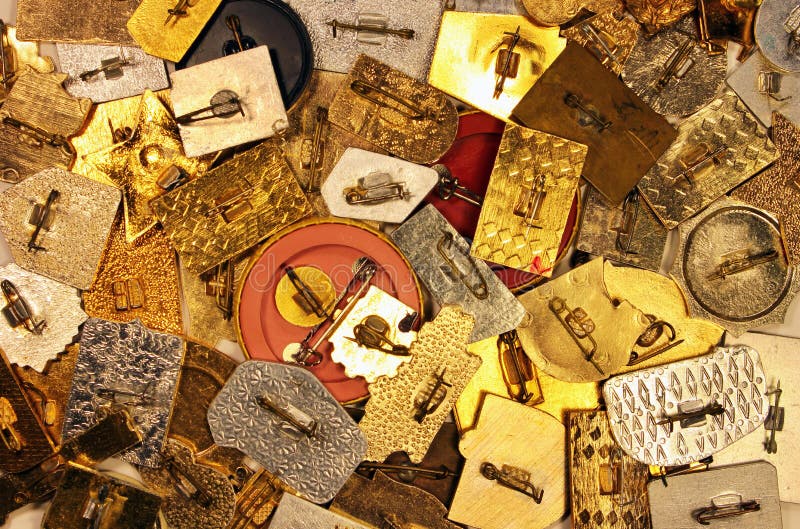 Many Old Metal Pin-back Button Badges Stock Photo - Image of medal ...