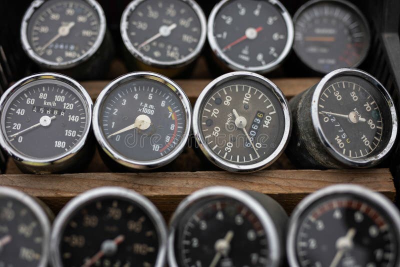 Many Old Motorcycle Speedometers Stock Image - Image of panel, minute ...