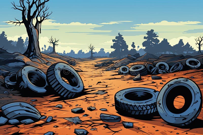 Many Old Tire Garbage in Landscape AI Generated Stock Illustration ...