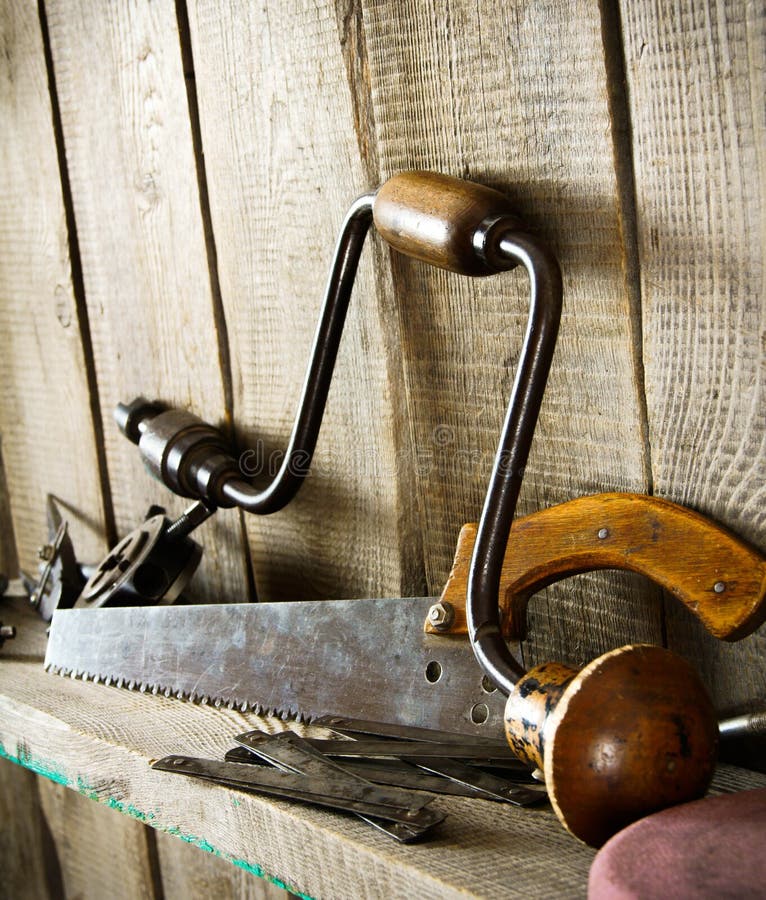 Many Old Tools ( Drill, Pliers and Others) on a Stock Image - Image of ...
