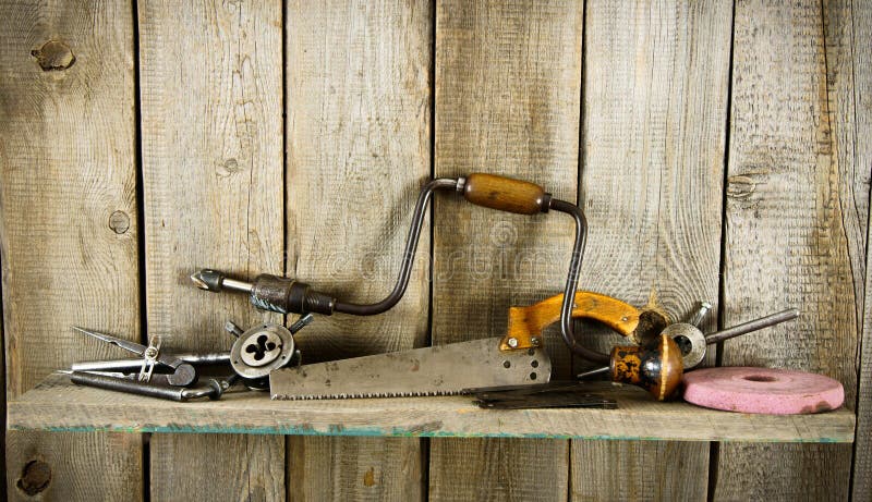 Many Old Tools ( Drill, Pliers and Others) on a Stock Image - Image of ...