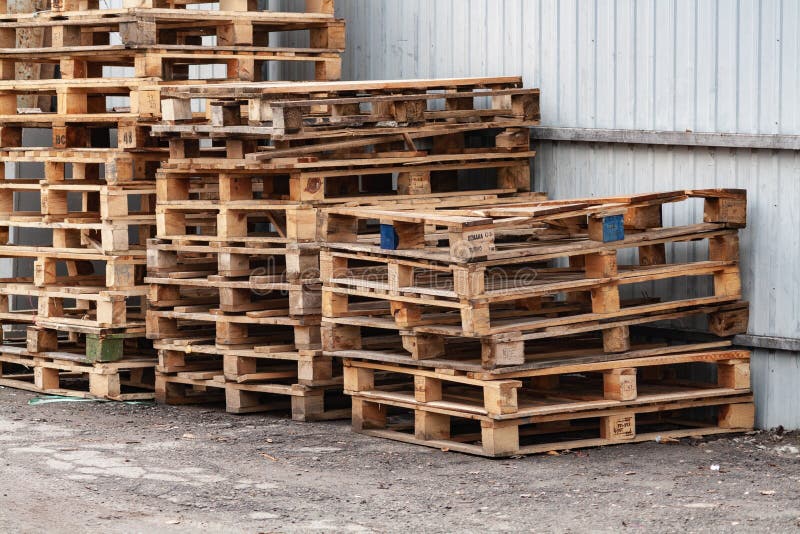 Many Old Wooden Pallets on the Street Stock Image - Image of european ...