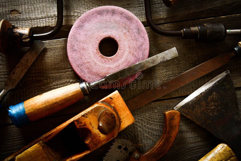 Many Old Working Tools (axe, Chisel and Others) on Stock Image - Image ...