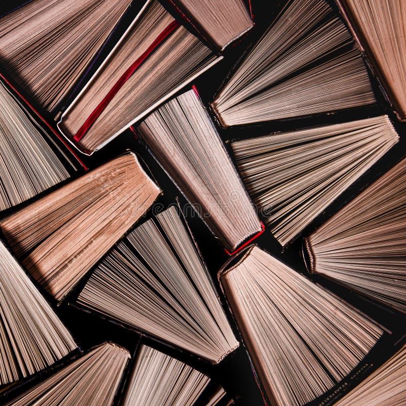 Many Open Old Multicolored Books Stand on the Bookshelf Stock Image ...