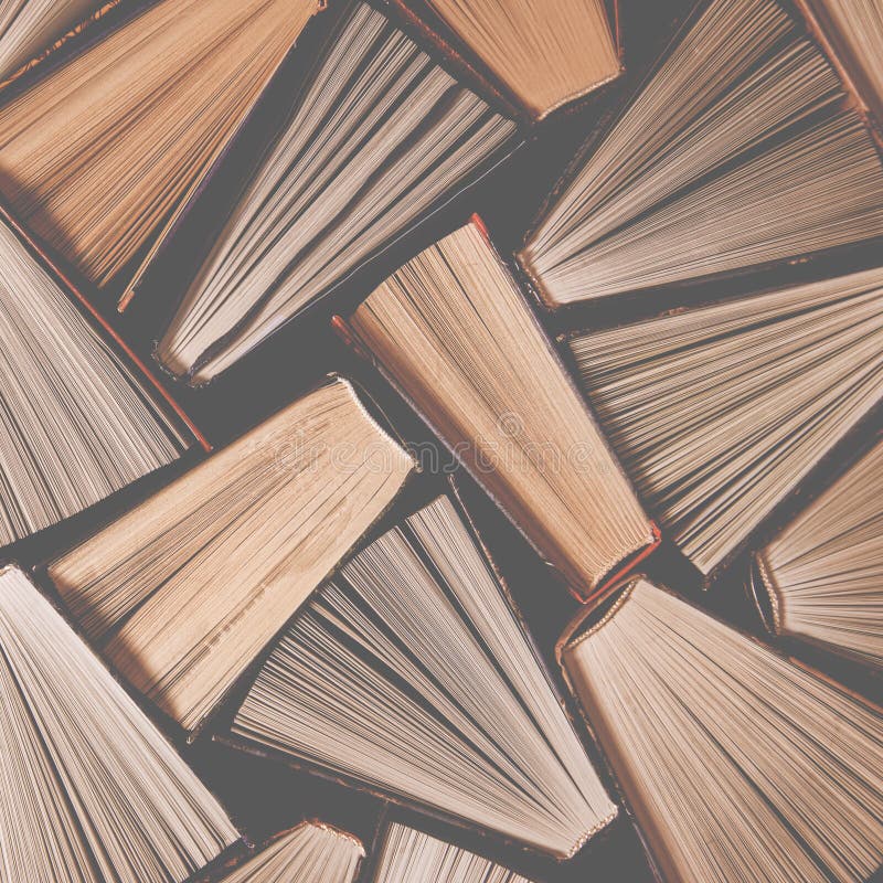 Many Open Old Multicolored Books Stand on the Bookshelf Stock Photo ...