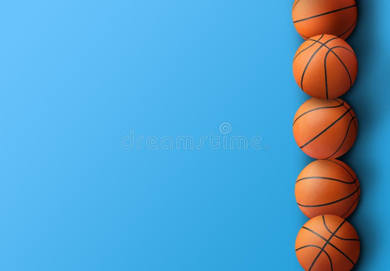 Many Orange Basketball Balls on Blue Background. Space for Text Stock ...