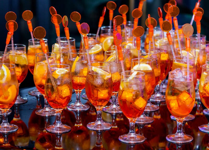 Many Orange Cocktails on Night Party Stock Image - Image of party ...