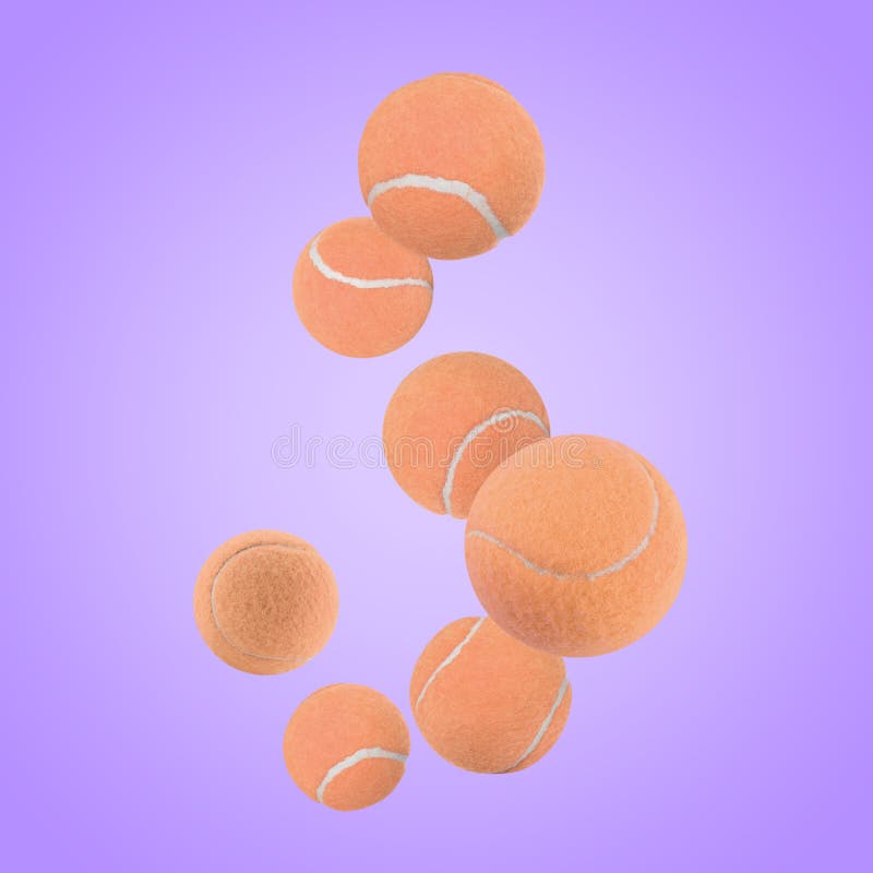Many Orange Tennis Balls Flying on Violet Background Stock Photo ...