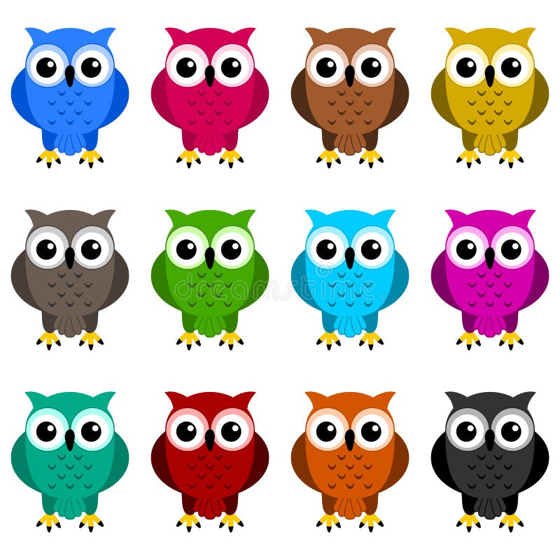 Many Owls Multicolor Series Stock Illustration - Illustration of ...