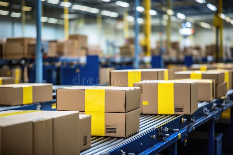 Many Packages on an Assembly Line in a Logistics Handling Facility ...