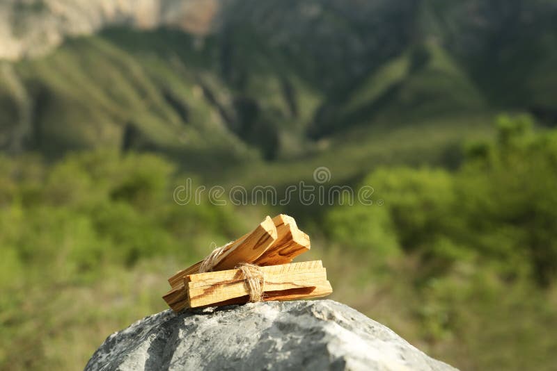 Many Palo Santo Sticks on Stone Surface in High Mountains Stock Photo ...