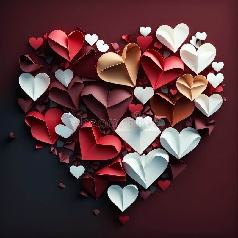 Many Paper Hearts are Arranged in the Shape of Heart. Generative AI ...