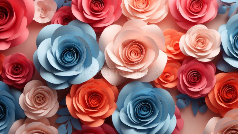 Many Paper Roses are Arranged on a Pink Background Stock Illustration ...