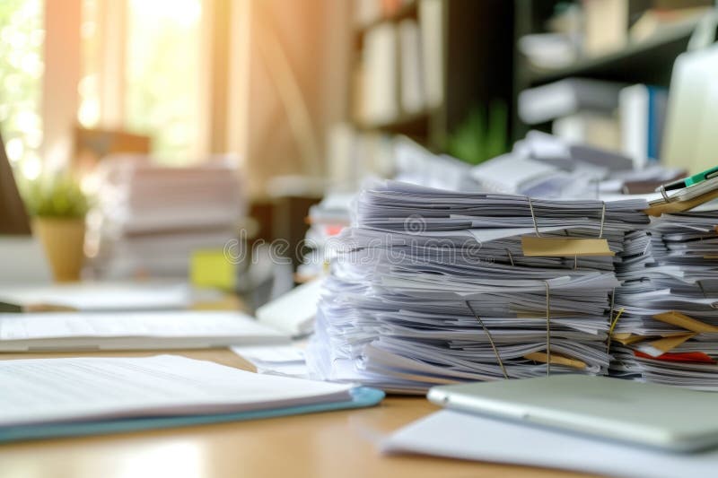 Many Paperwork on Office Desk. Stressed and Overtime Concept Stock ...