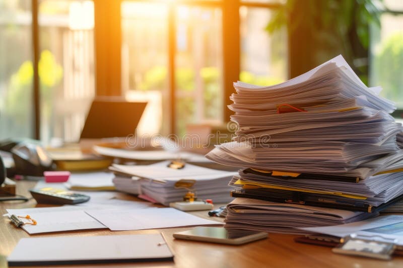 Many Paperwork on Office Desk. Stressed and Overtime Concept Stock ...