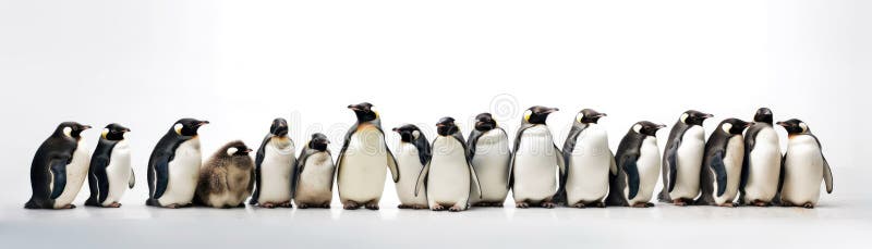 Many Penguins Sitting a Whitte Banner Background. Generative AI Stock ...