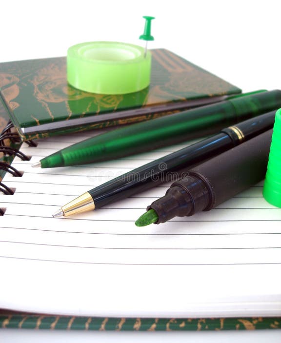 Many pens on notebook stock photo. Image of college, pages - 3031562