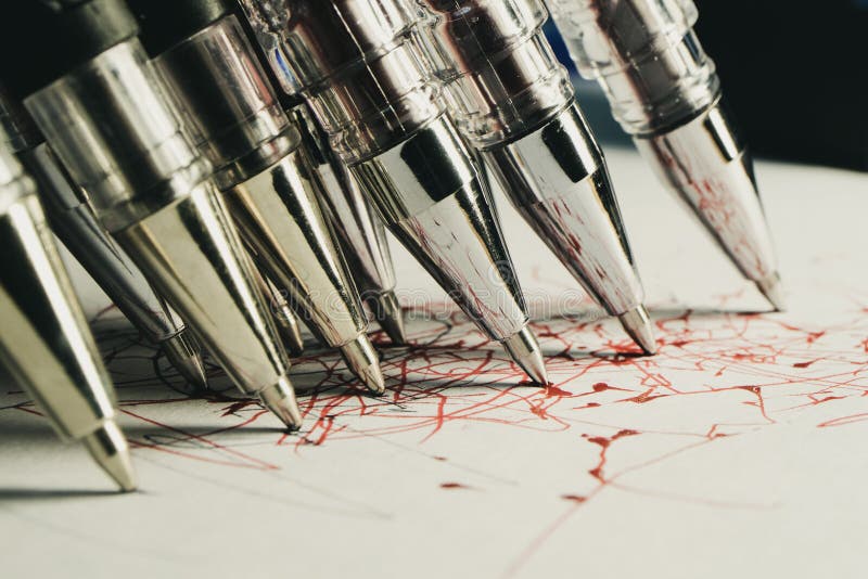 Many Pens are Slanted for Writing on White Paper, Many Writing Devices ...