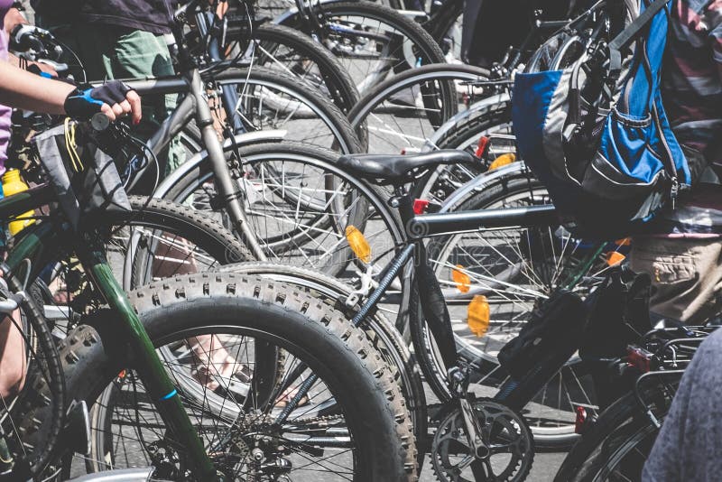 Many people on bicycles stock photo. Image of crowd, road - 94557068