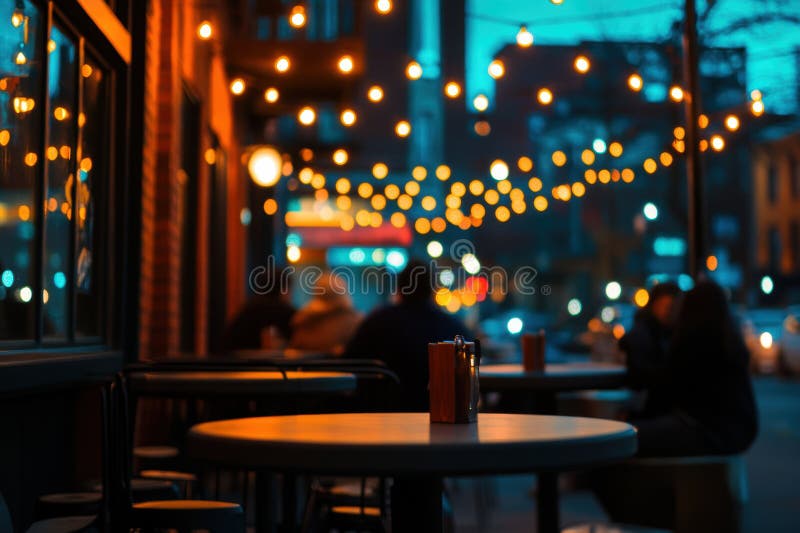 Many People Dine at Outdoor Tables of a Bustling Restaurant. Stock ...
