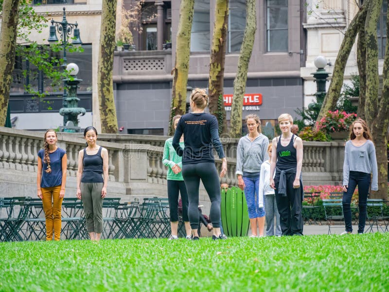 Many People Doing Exercise in the Bryant Park Editorial Stock Image ...