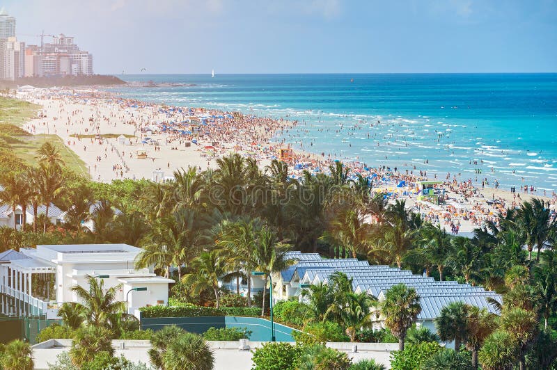 People on Miami Beach Relax on Sandy Beach a Beautiful Sunny Day on the ...