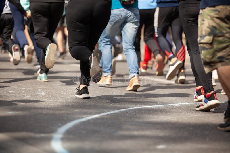 Many People Run in the City Marathon Stock Image - Image of bridge ...