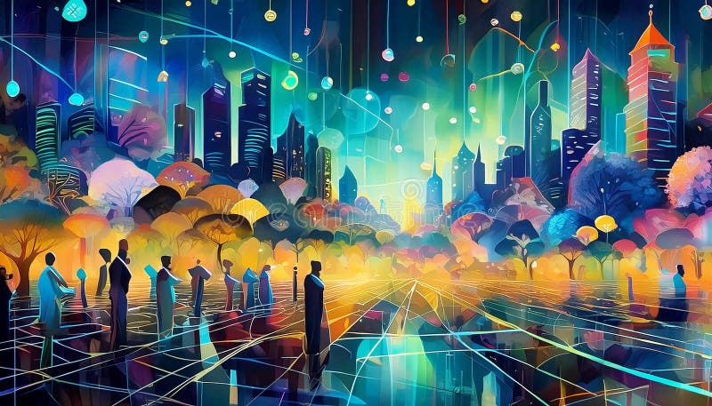 Many People Using Phone and Laptop for Business Work Illustration Stock ...