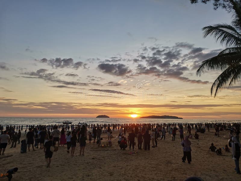 Many People Waiting for Sunset at the Beach Stock Image - Image of ...