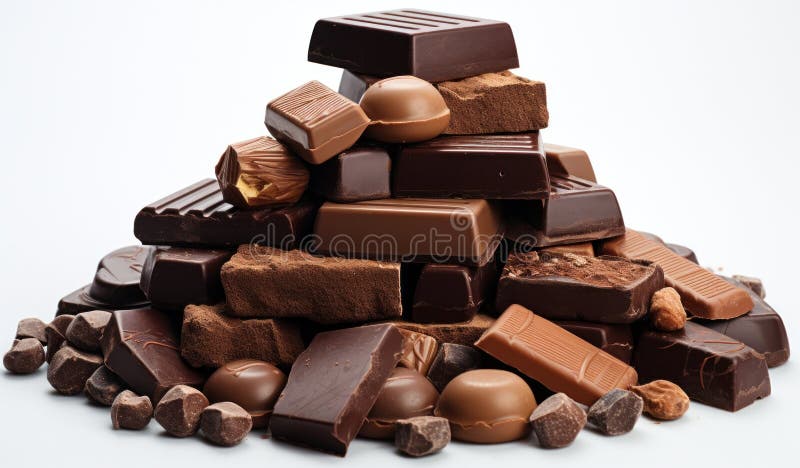 Many Pieces of Chocolate on a White Background Stock Photo - Image of ...