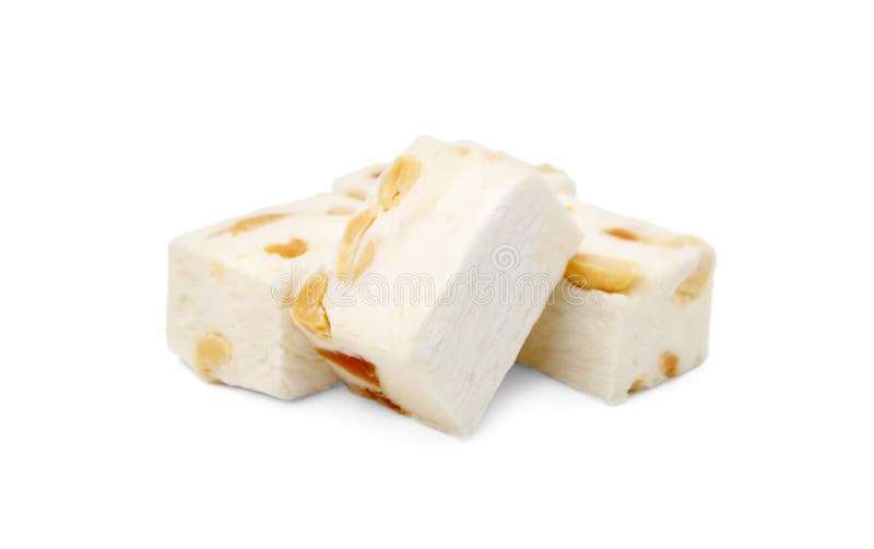 Many Pieces of Delicious Nougat on White Background Stock Photo - Image ...