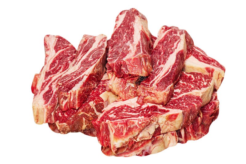 Many Pieces of Marbled Beef Steak. Raw Fresh Meat Isolate on a White ...