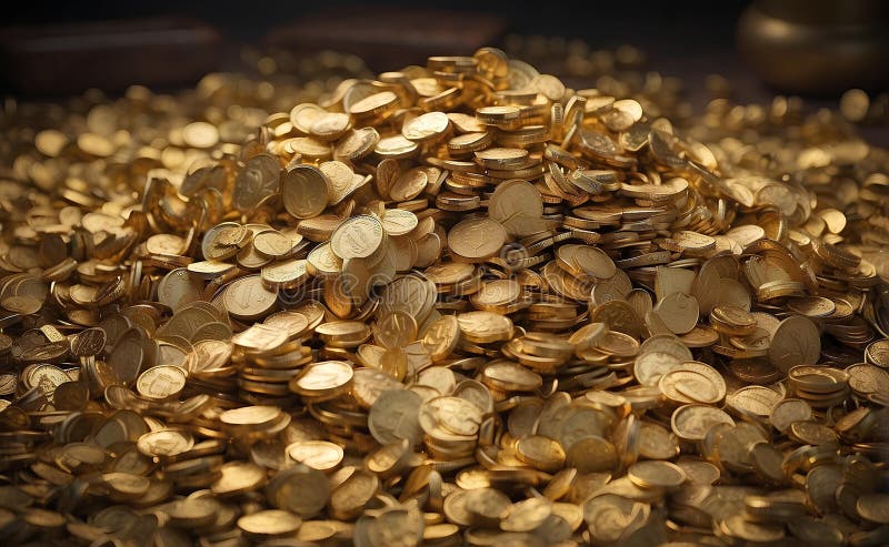 A Many Pile of Gold Bars and Gold Coins Stock Illustration ...