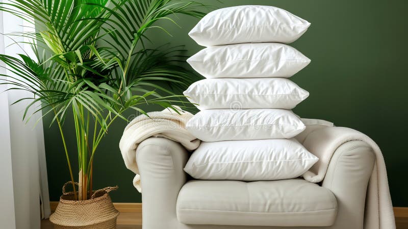 Many Pillows Stacked on Top of Each Other. Pillows on the Armchair ...