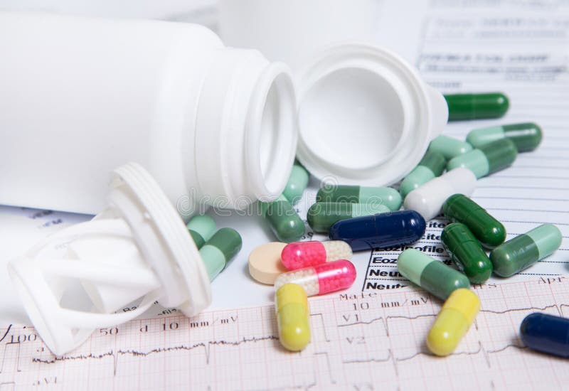 Many Pills for Effective Treatment Stock Photo - Image of cardiogram ...