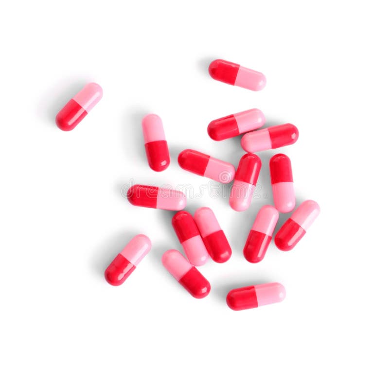 Many Pink Pills Isolated on White, Top View Stock Image - Image of ...