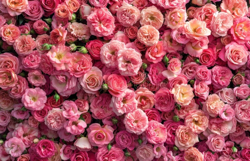 Many Pink Roses Forming a Wall of Roses Stock Photo - Image of delicate ...