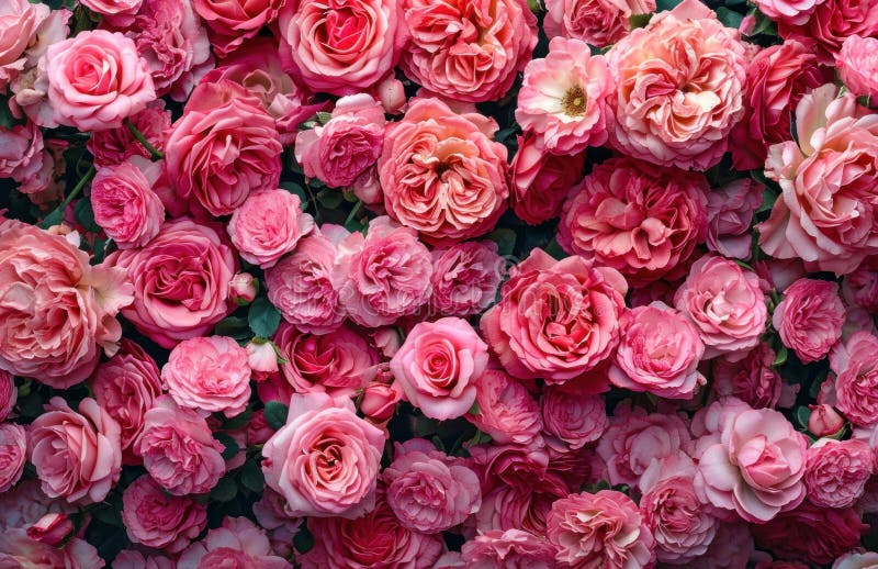Many Pink Roses Forming a Wall of Roses Stock Image - Image of serene ...