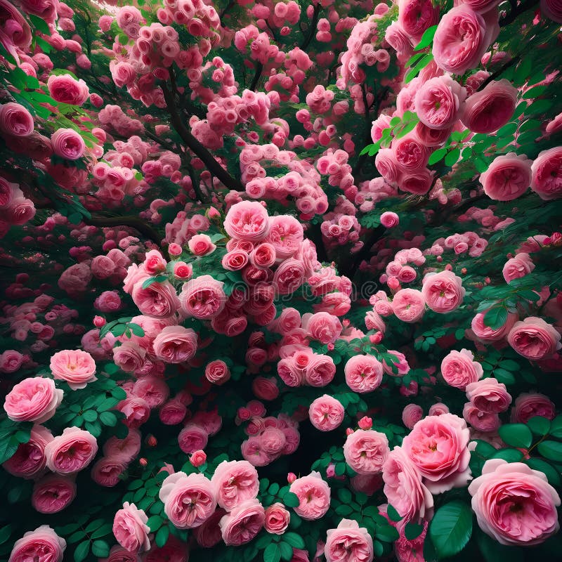 Many Pink Roses on Tree Full Frame Stock Illustration - Illustration of ...