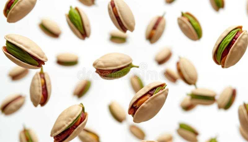 Many Pistachios Levitate Against White Background. Whole, in Shells ...