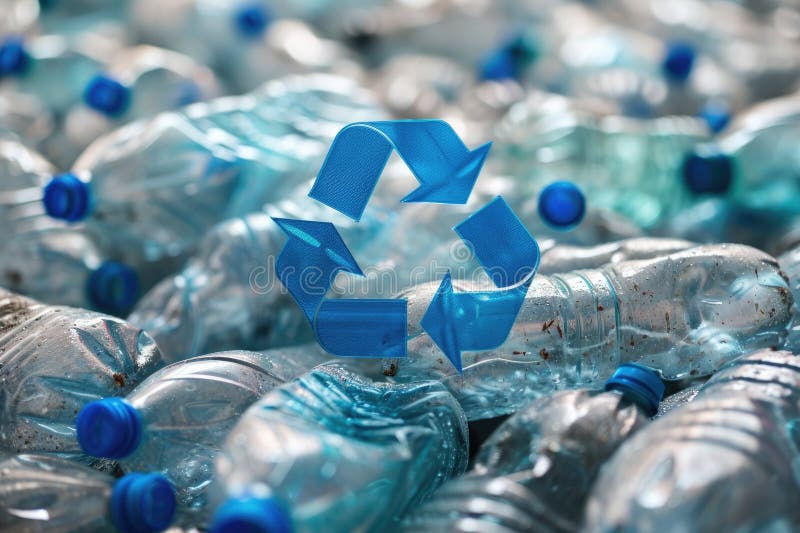 Many Plastic Bottles with a Green Recycling Symbol Stock Image - Image ...