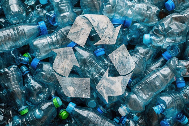 Many Plastic Bottles with a Green Recycling Symbol Stock Image - Image ...